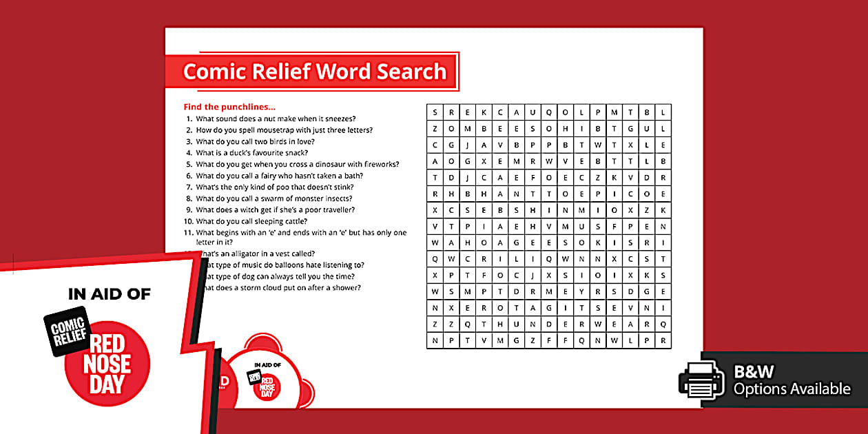 Comic Relief: Red Nose Day Word Search [Ages 11-14]