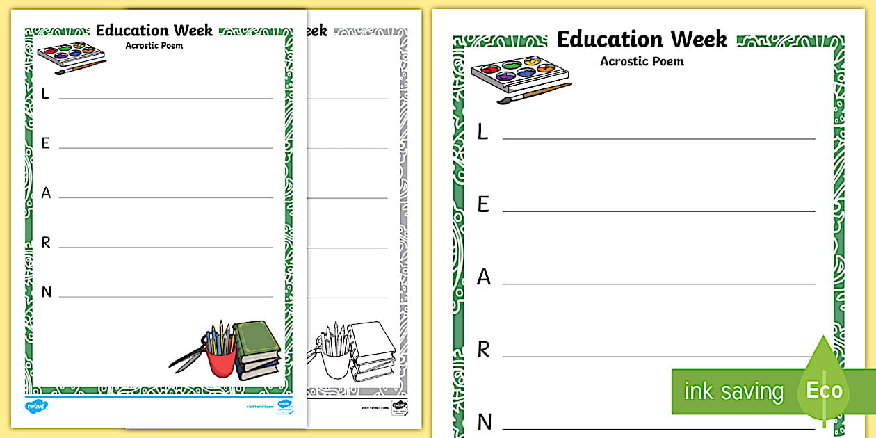 VIC Education Week Acrostic Poem K-2 Worksheet - Twinkl