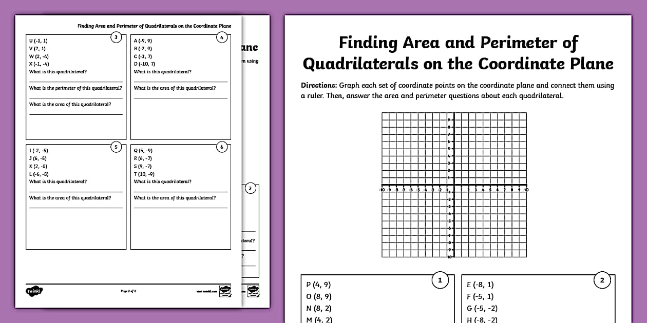 Sixth Grade Finding Area and Perimeter of Quadrilaterals on the Coordinate