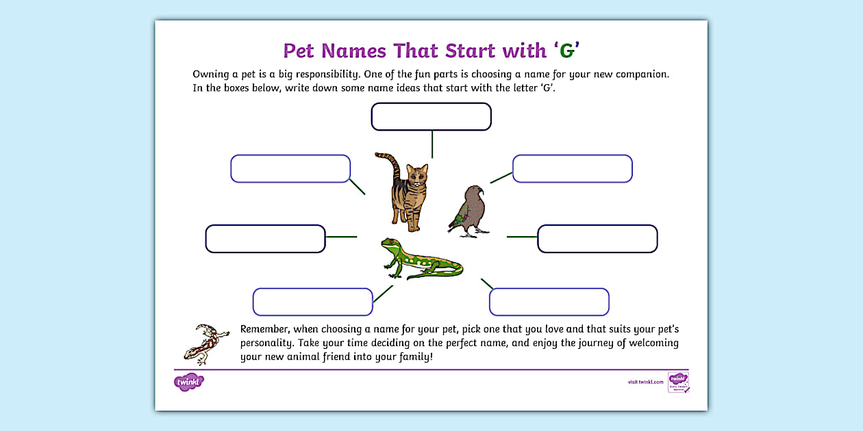Pet Names That Start with 'G' Activity (teacher made)