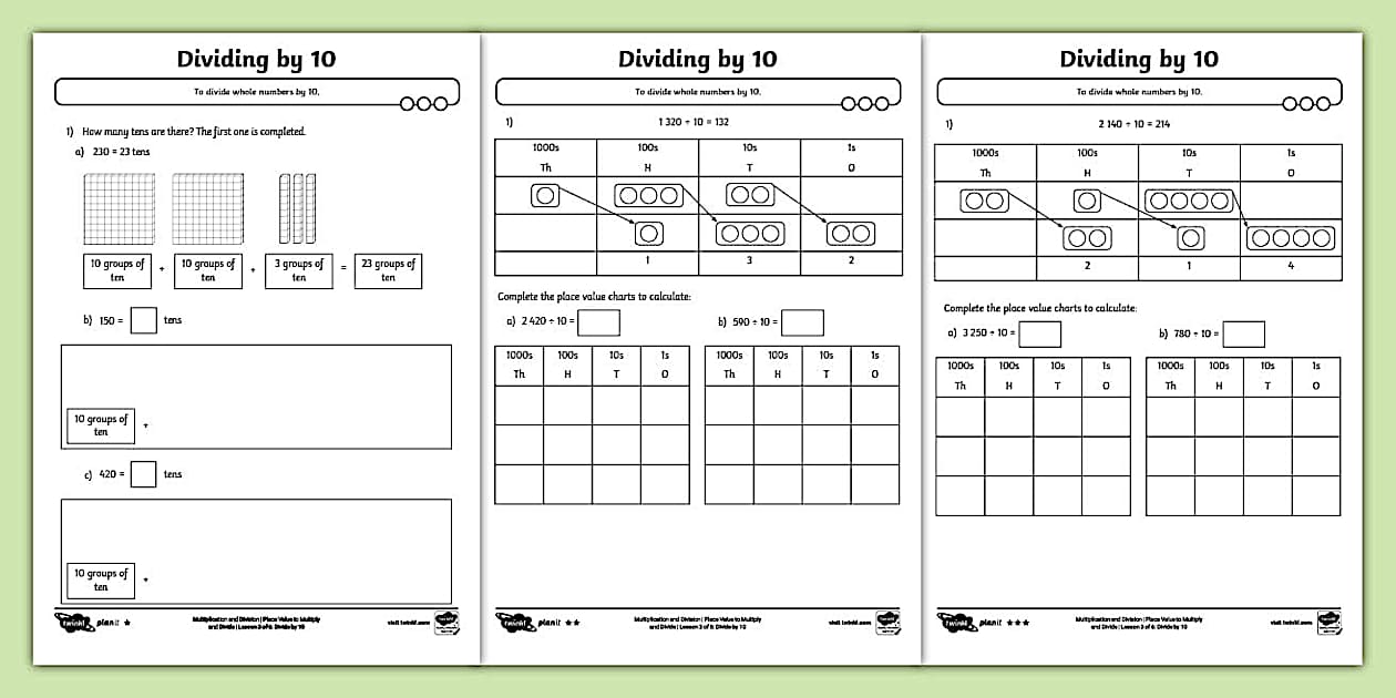 👉 Dividing by 10 Differentiated Activity Sheets - Twinkl