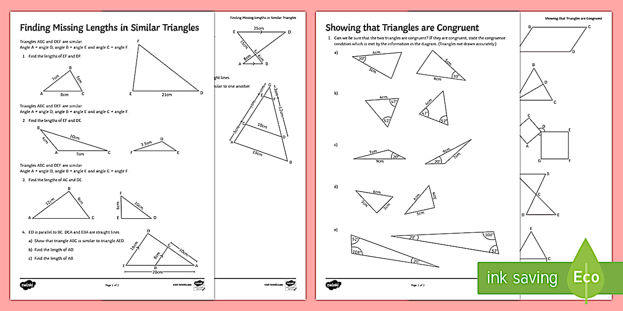 Congruent Triangles Worksheets | KS3 Maths | Beyond - Twinkl