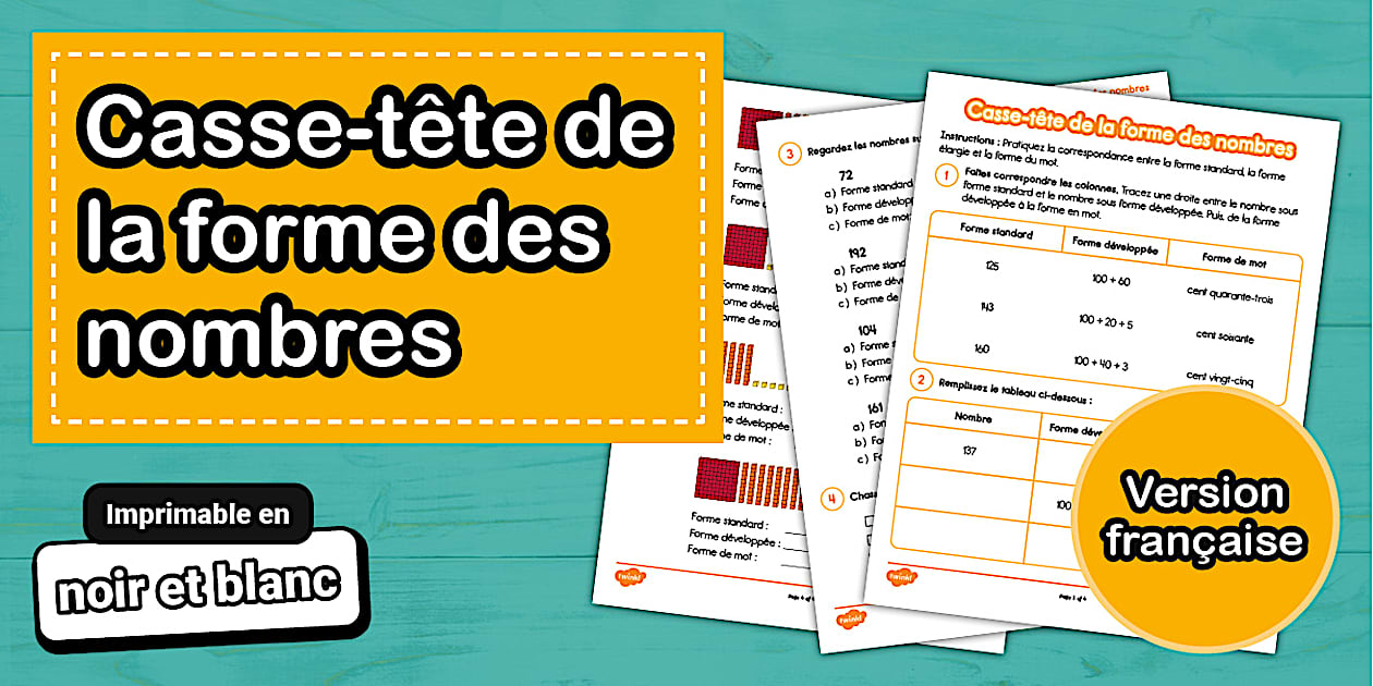 Worksheet 3: Number Form Puzzle French