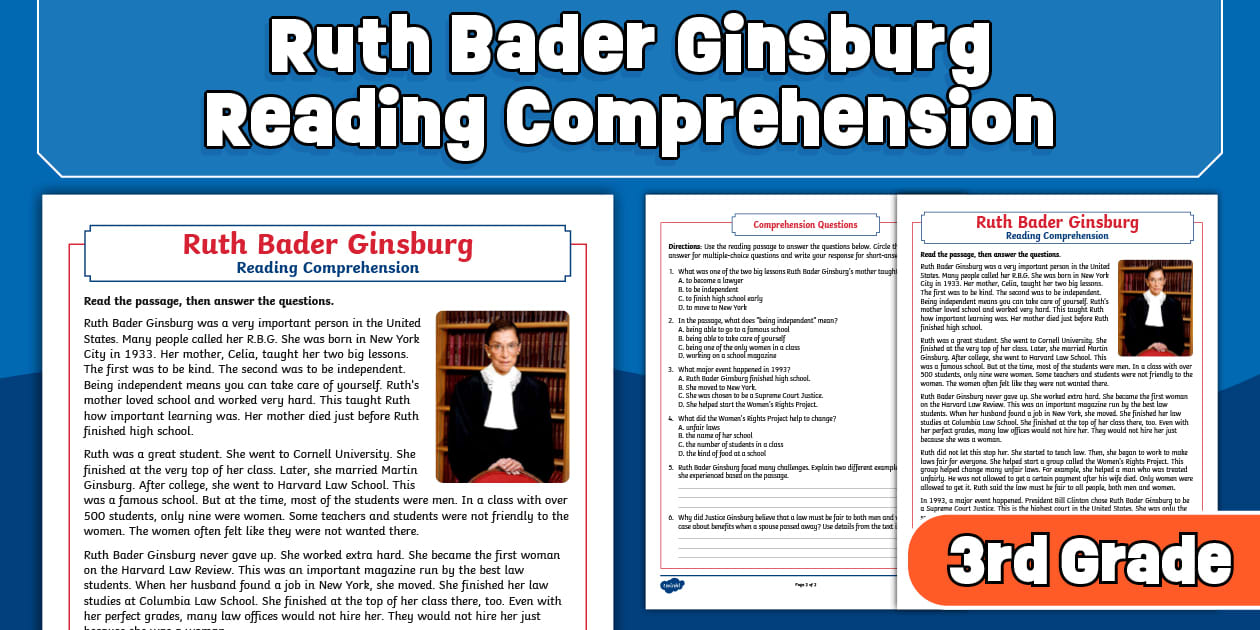 Third Grade Ruth Bader Ginsburg Reading Comprehension