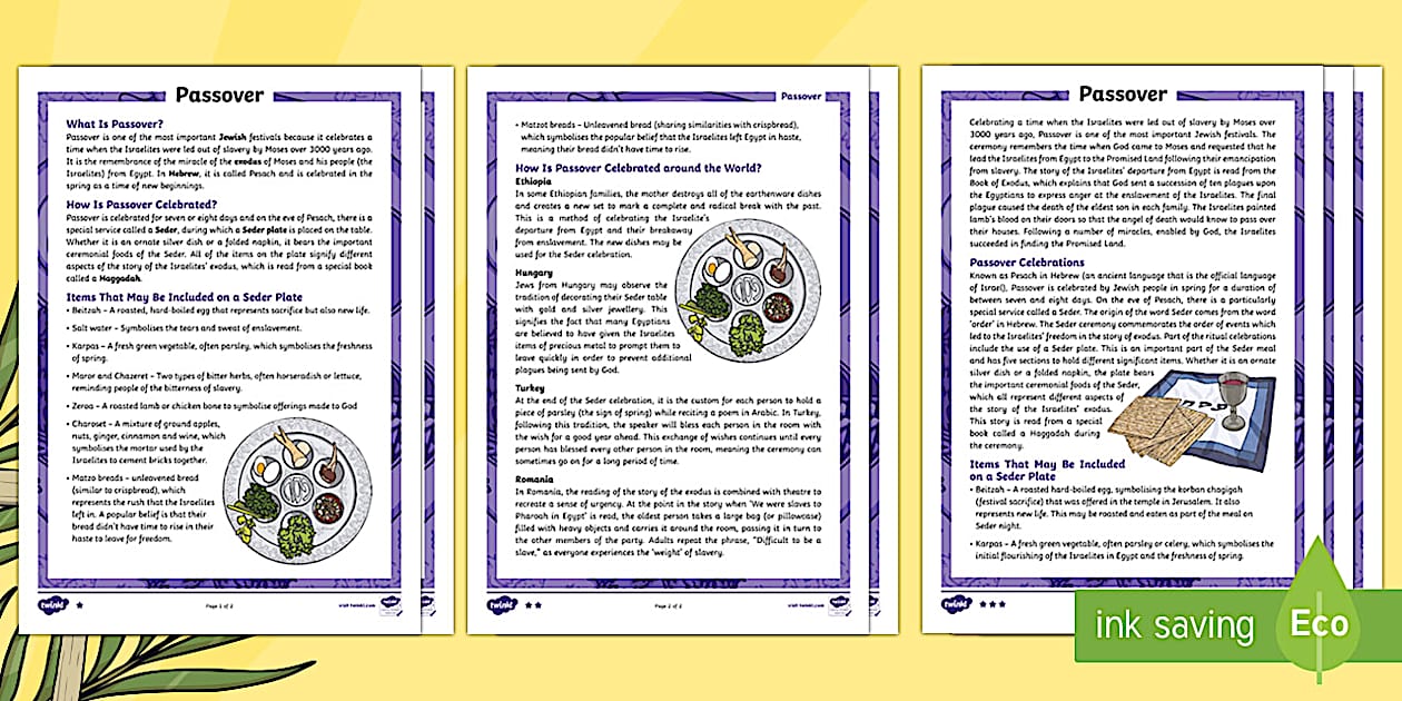 UKS2 Passover Differentiated Reading Comprehension Activity