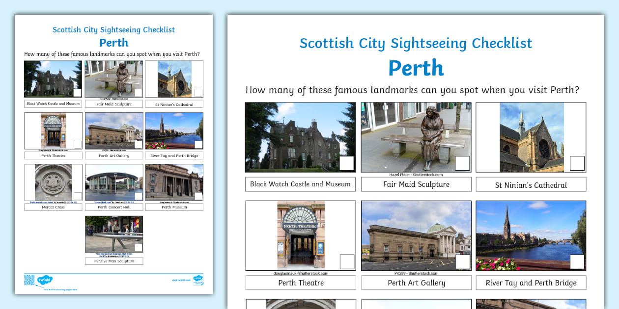 Scottish City Sightseeing Perth Checklist Activity Sheet