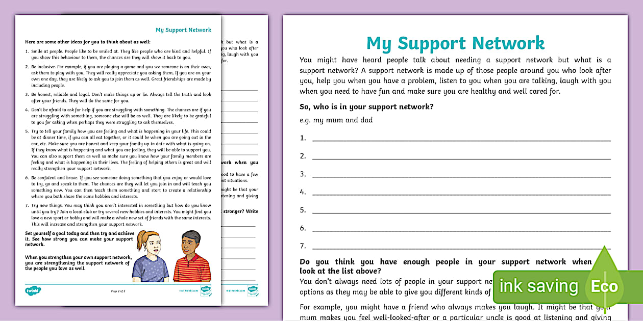 My Support Network Worksheet / Worksheet (Teacher-Made)