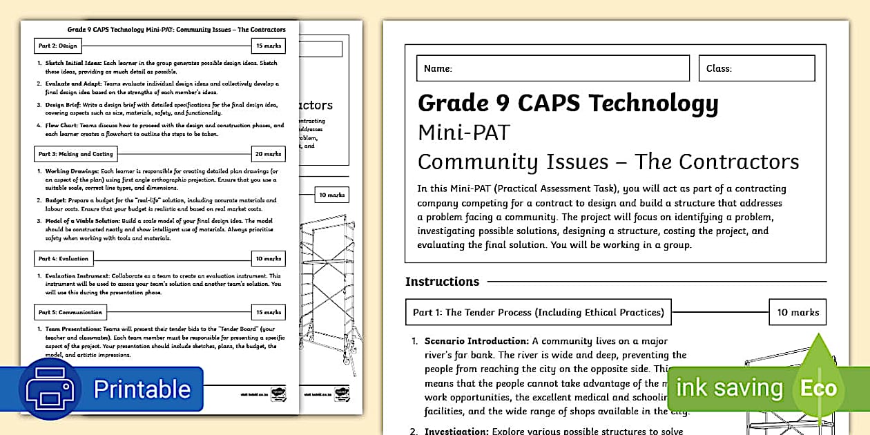 Grade 9 CAPS Technology Mini-PAT Term 1: Community Issues