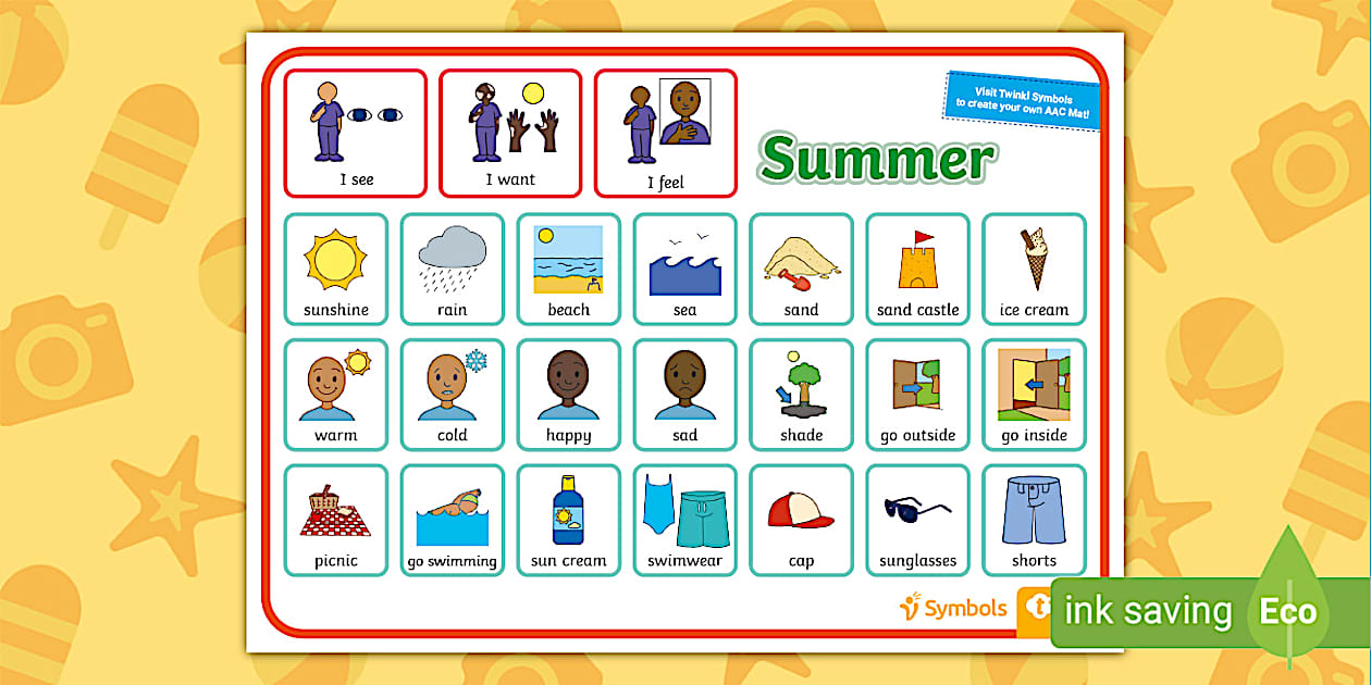 Twinkl Symbols: Summer AAC Mat (profesor hizo) - Twinkl
