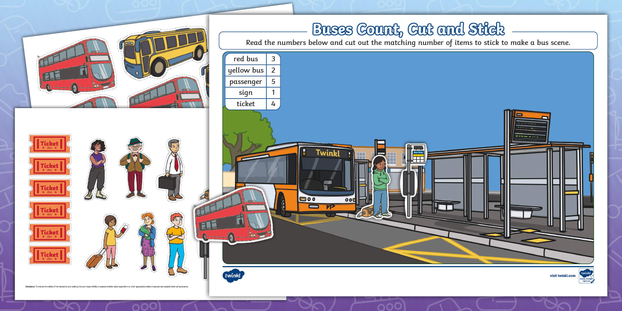 👉 Buses Count, Cut and Stick Worksheet (teacher made)