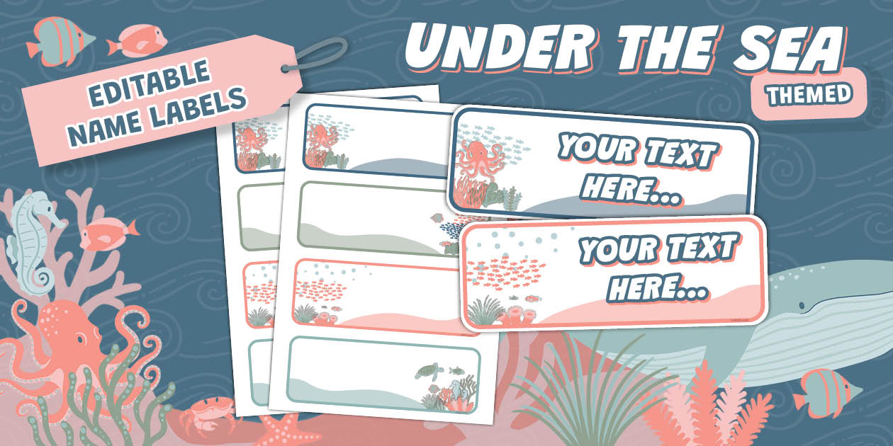 Under the Sea Themed Editable Name Labels
