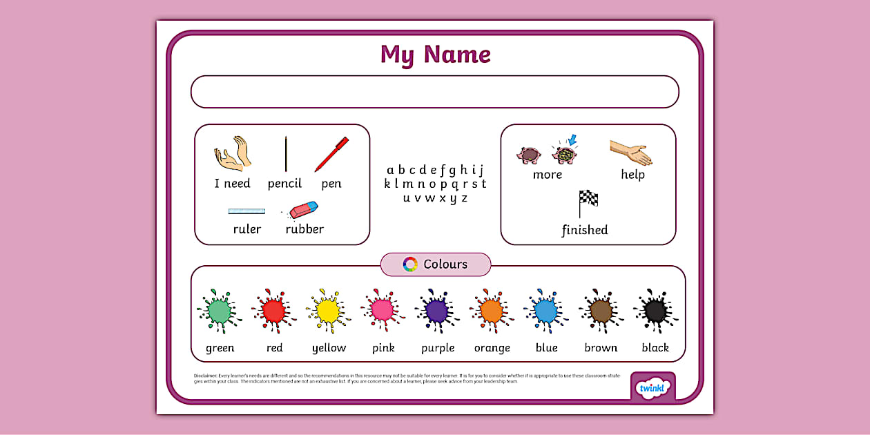 ASN Desk Mat with Visual Supports (teacher made) - Twinkl