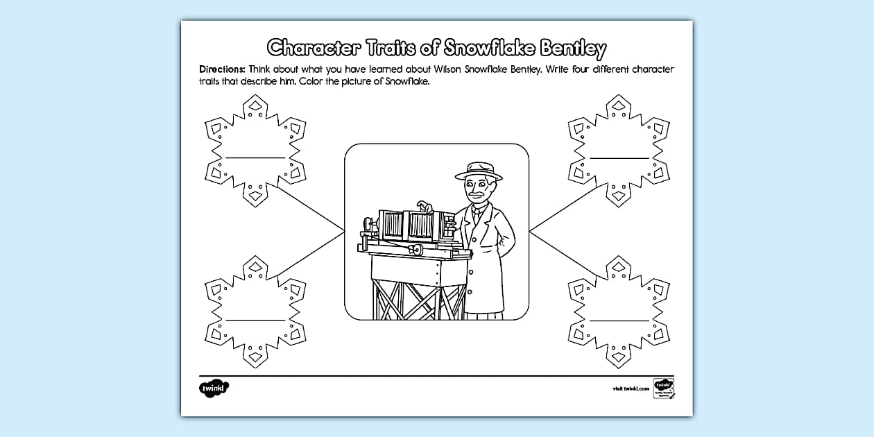 Snowflake Bentley Character Traits Graphic Organizer for K-2nd Grade
