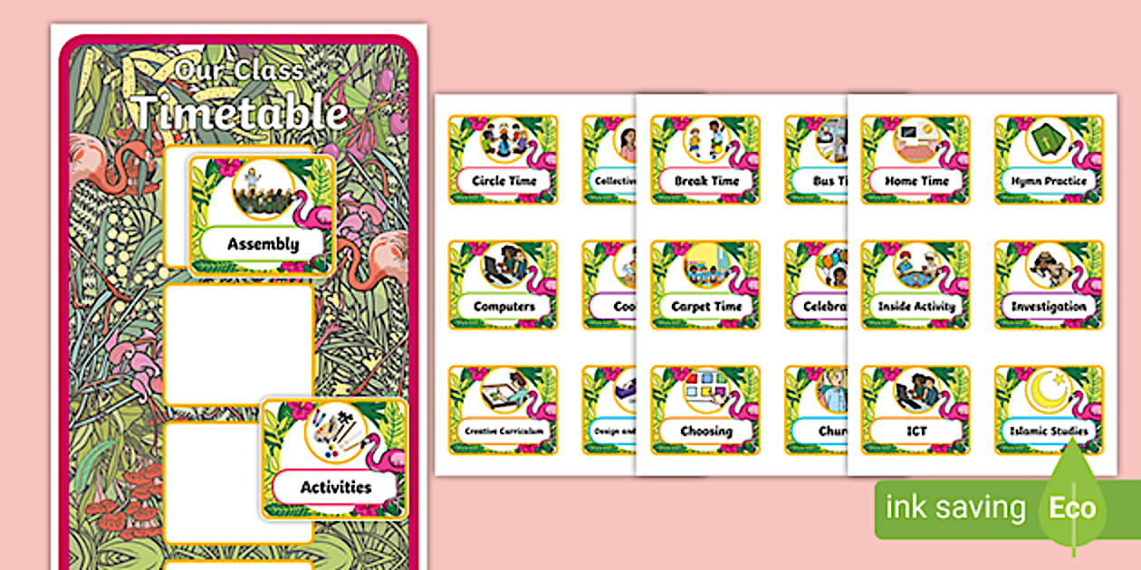 Tropical Flamingo Timetable with Cards - Twinkl