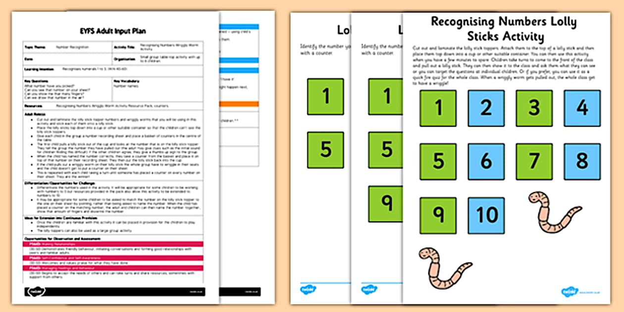 Black and White Recognising Numbers Wriggly Worm Activity EYFS Adult Input