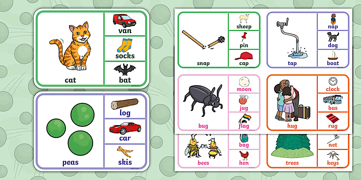 Rhyming Words Peg Matching Cards (teacher made) - Twinkl