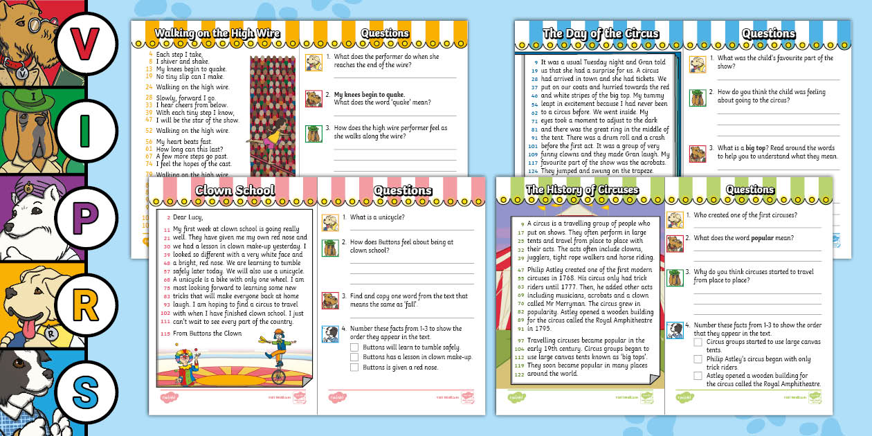 KS1 60-Second Reads: Circus-themed Activity Pack - Twinkl