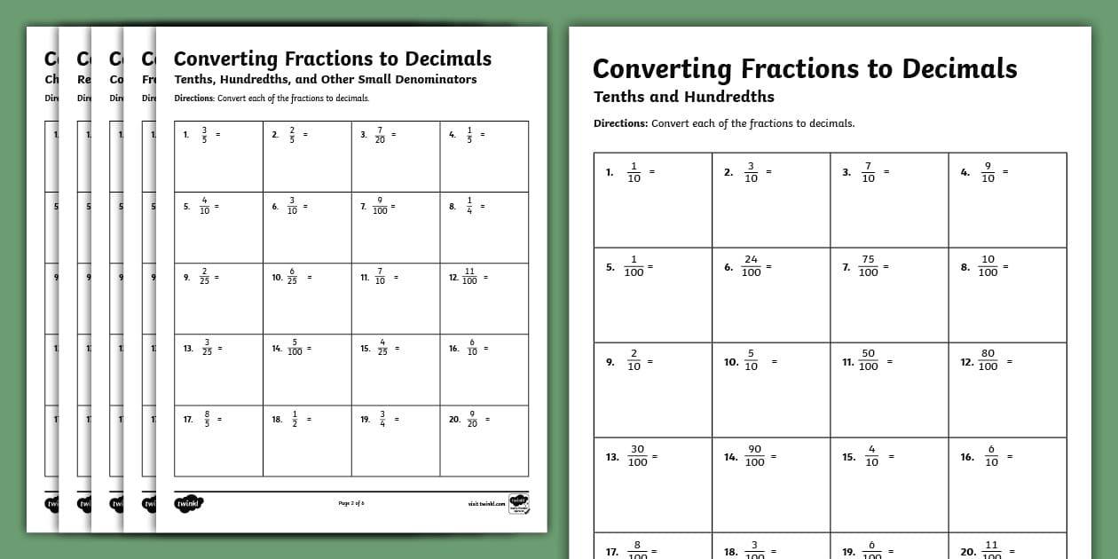 Converting Fractions to Decimal Worksheet Grade 6 | Twinkl