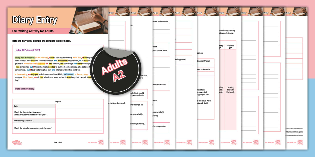 ESL Writing a Diary Entry Activity [Adults, A2] - Twinkl