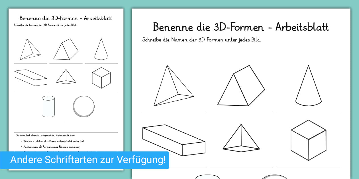 Benenne die 3D-Formen - Arbeitsblatt (teacher made) - Twinkl