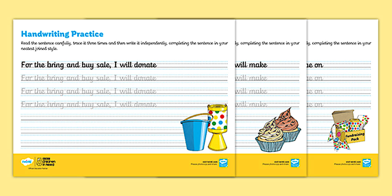 FREE! - KS2 BBC Children in Need Joined Handwriting Practice Sheets