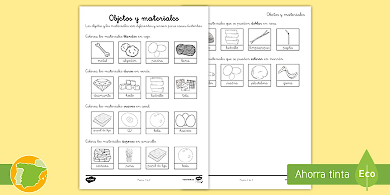 Ficha de actividad: Los objetos y los materiales - Twinkl