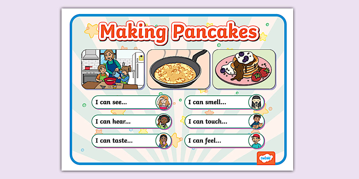 Making Pancakes Senses Photo Display Poster (Teacher-Made)