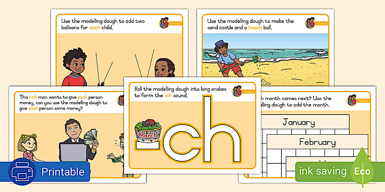 Grade 2 Phonics: -ch Modelling Dough Playmats - Twinkl