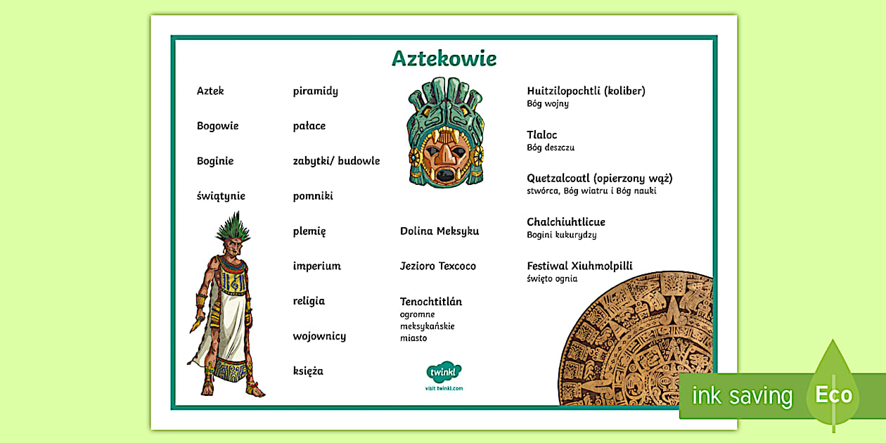 Aztekowie | Plansza obrazkowa ze słownictwem o Aztekach