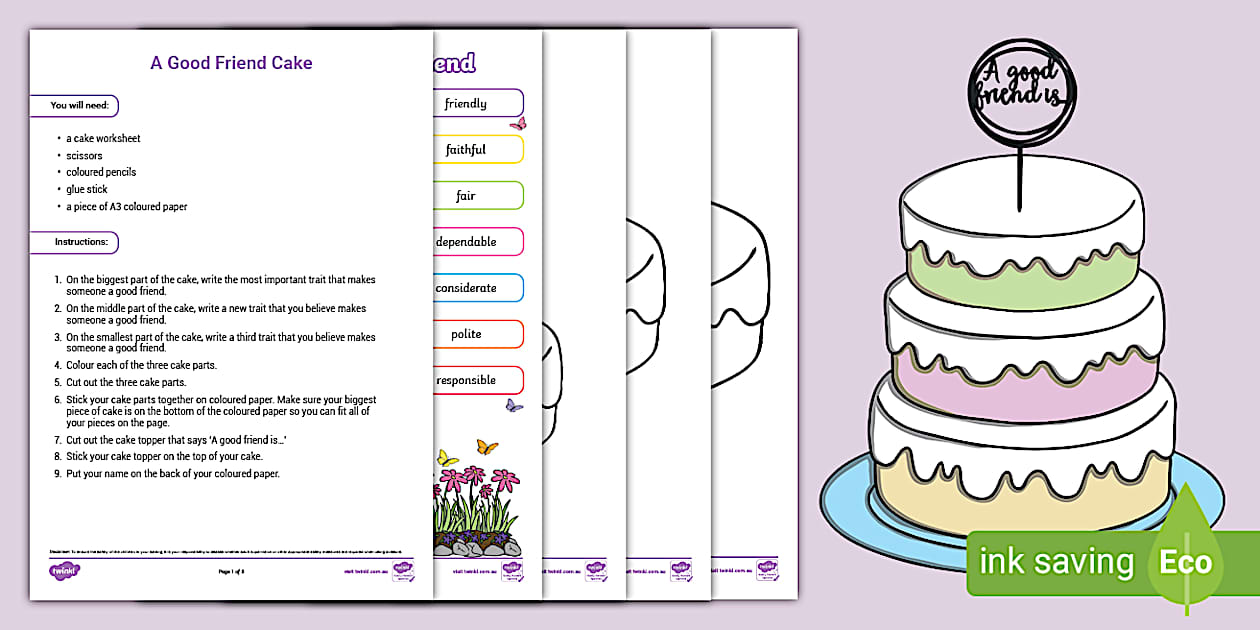 A Good Friend Cake Activity (teacher made) - Twinkl