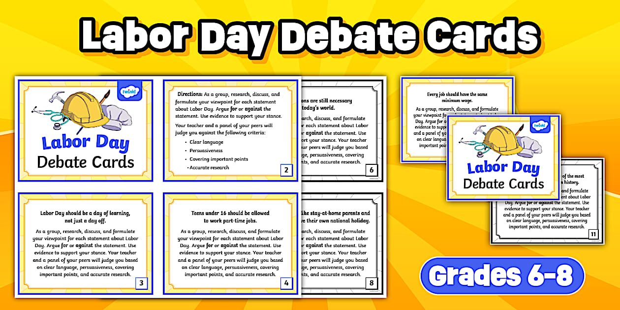 * NEW * Labor Day Debate Cards for 6th-8th Grade