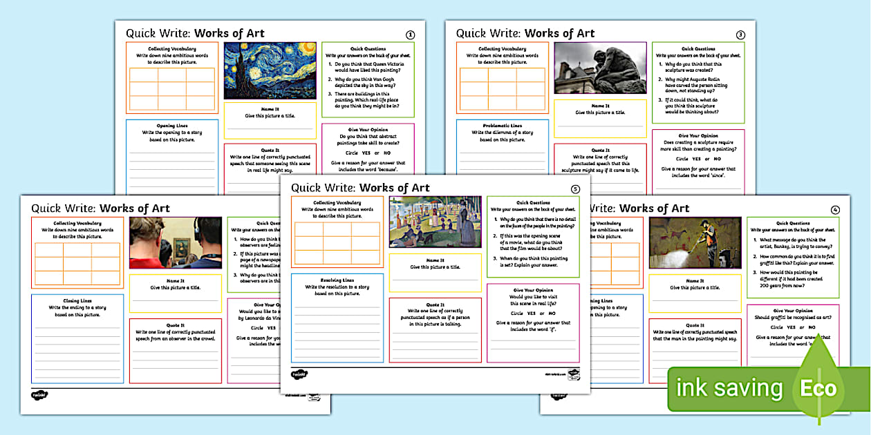 Works of Art Quick Write Activity Mat Pack Ages 7-9 - Twinkl