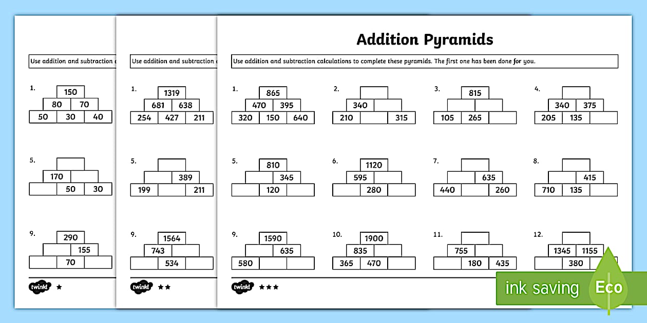 Editable Addition Pyramids Worksheet - Twinkl