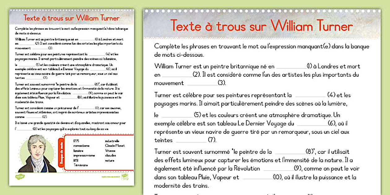 #7045998 - TEXTE A TROUS WILLIAM TURNER - Twinkl