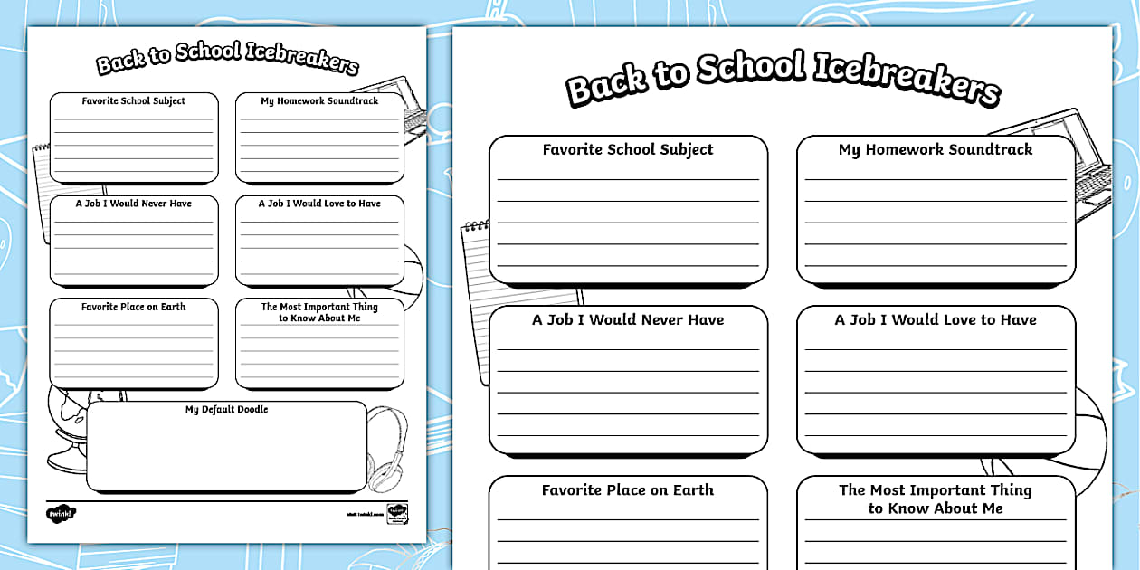 Back to School Icebreakers Graphic Organizer for 6th-8th Grade
