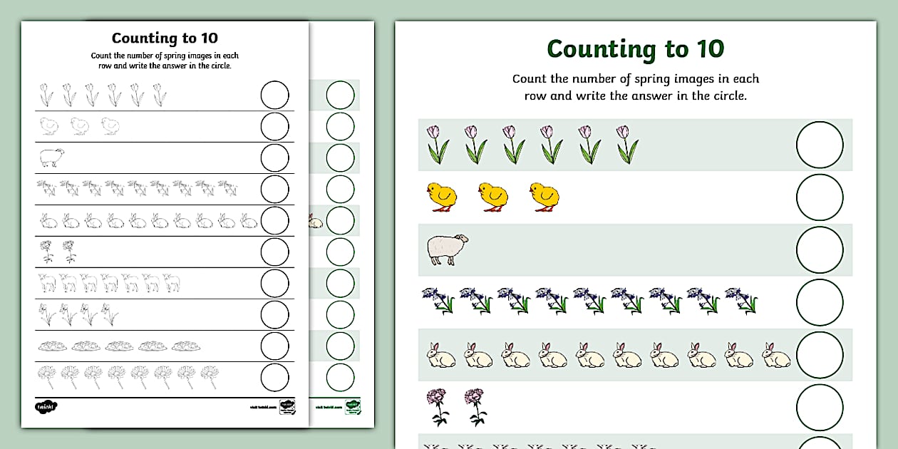 👉 Spring Counting to 10 Worksheet (Teacher-Made) - Twinkl