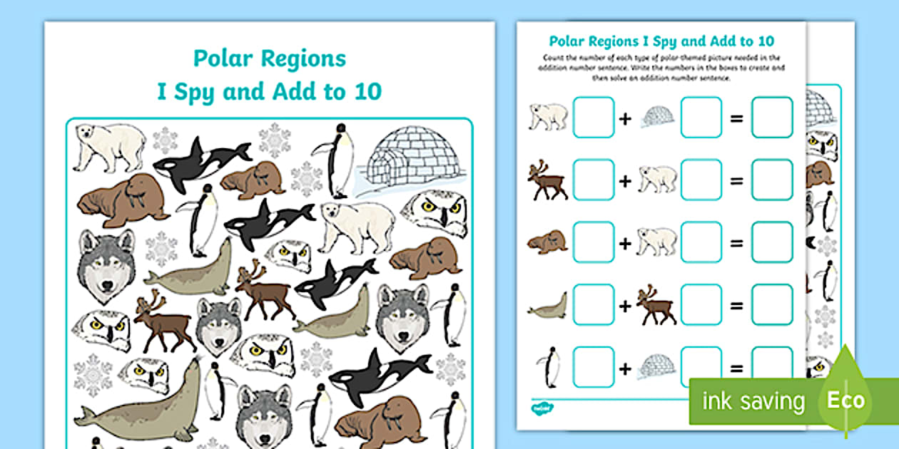 👉 Polar Regions I Spy and Add to 10 (teacher made)