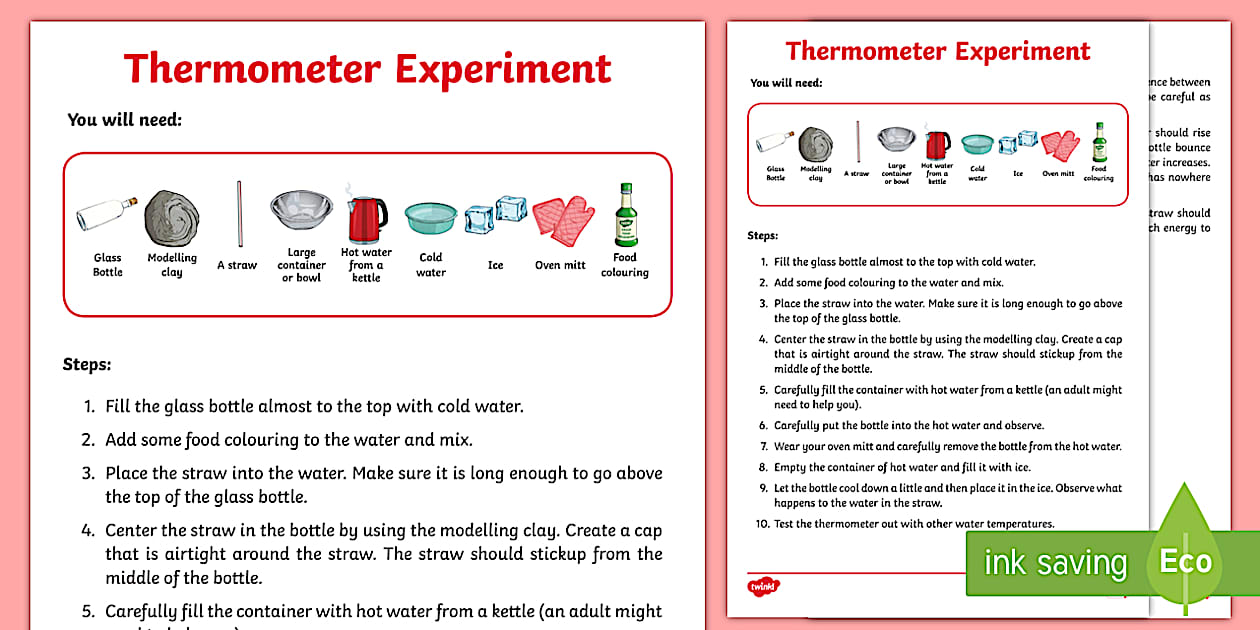 Thermometer Science Experiment | Twinkl Worksheet - Twinkl