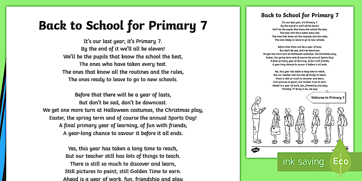 Back to School Primary 7 Poem (teacher made) - Twinkl