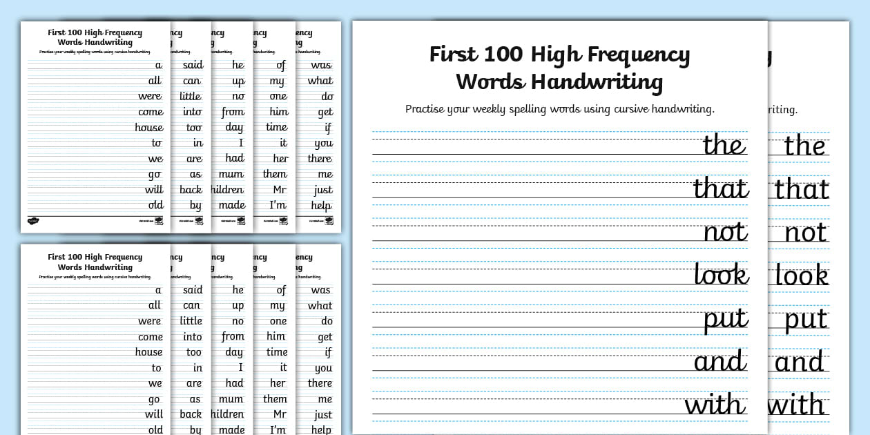 Left-Handed Writers: First 100 High Frequency Words Handwriting Practice