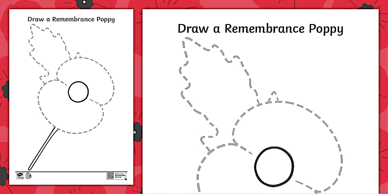 Kindergarten Remembrance Day Draw a Poppy Pencil Control Activity