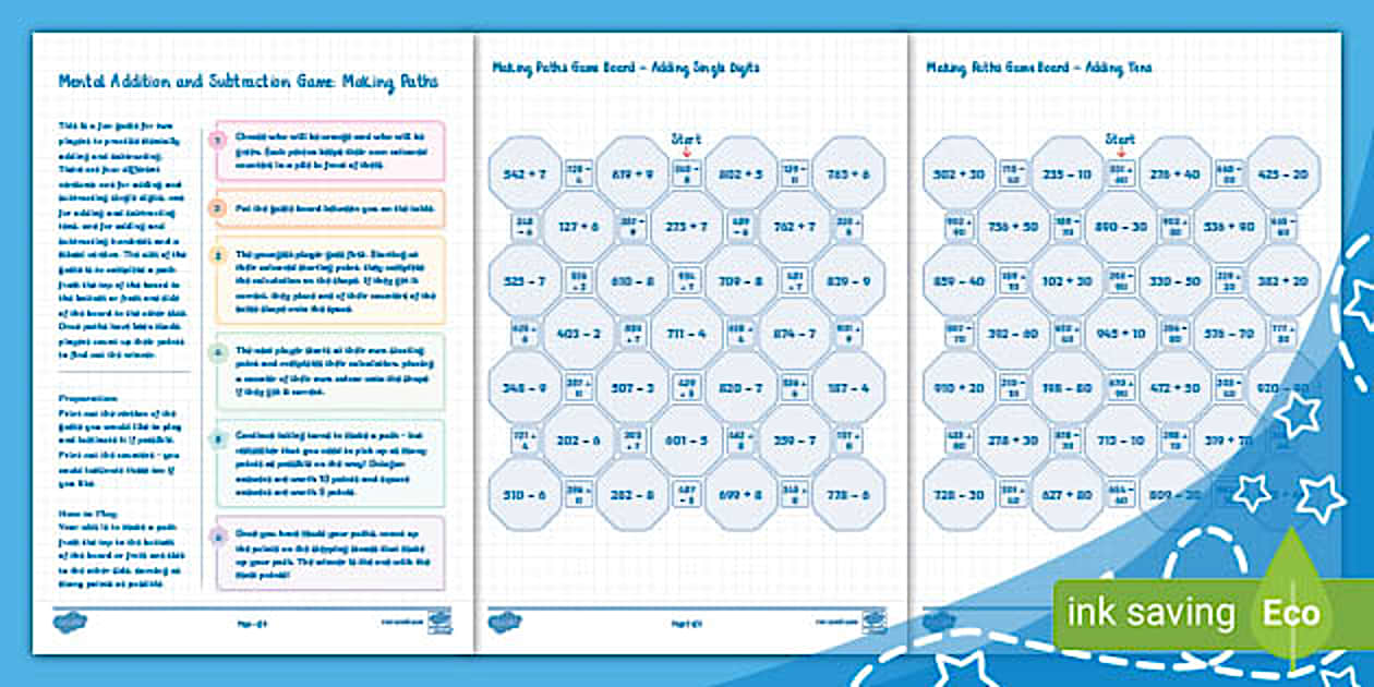 Mental Addition and Subtraction Game: Making Paths (Ages 7 - 8)