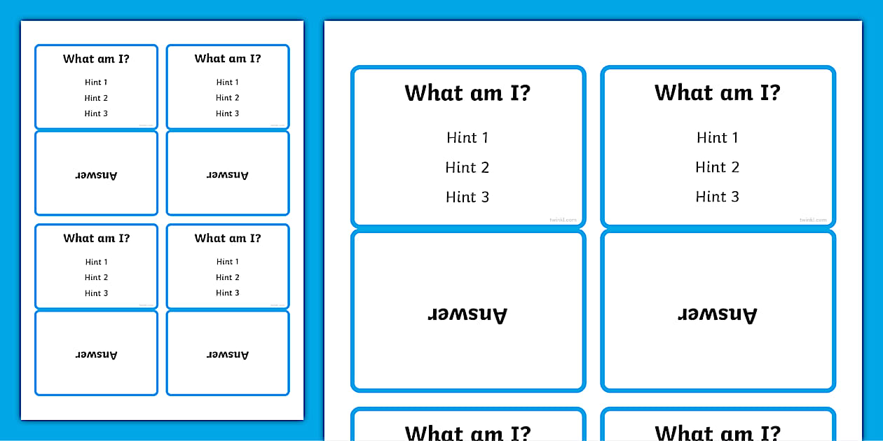 Who Am I? What Am I? Guessing Game Editable Template