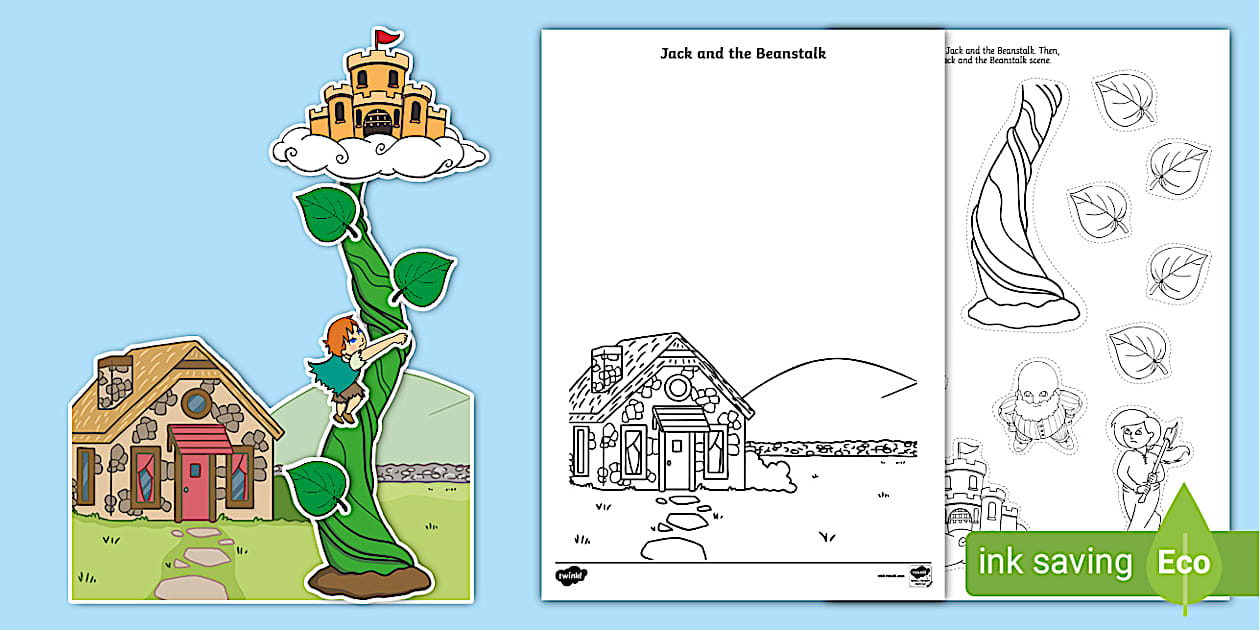 Jack and the Beanstalk Colour and Cut Activity - Twinkl