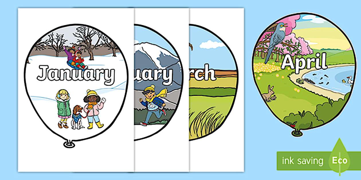 Seasonal Months Balloons (teacher made) - Twinkl