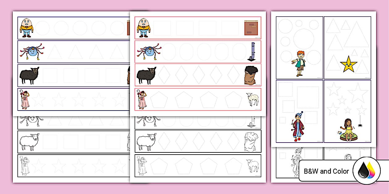 Nursery Rhymes Fine Motor Skills Tracing Cards: Shapes