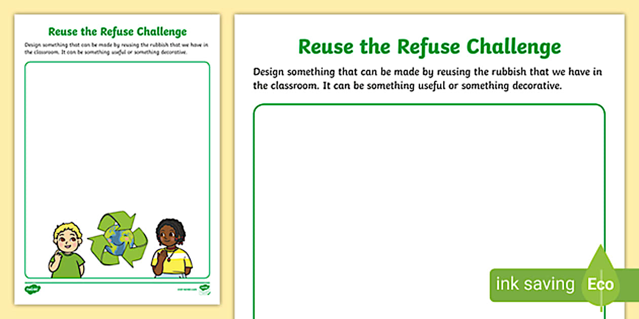 Editable Reuse the Refuse Challenge Worksheet (teacher made)