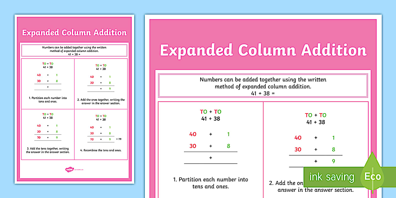 Two-Digit Numbers Expanded Column Addition Display Poster