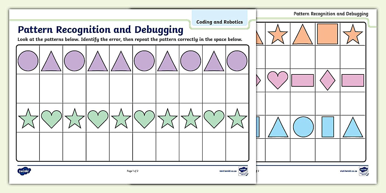 Grade 2 - Pattern Recognition Worksheet: Debugging - Twinkl