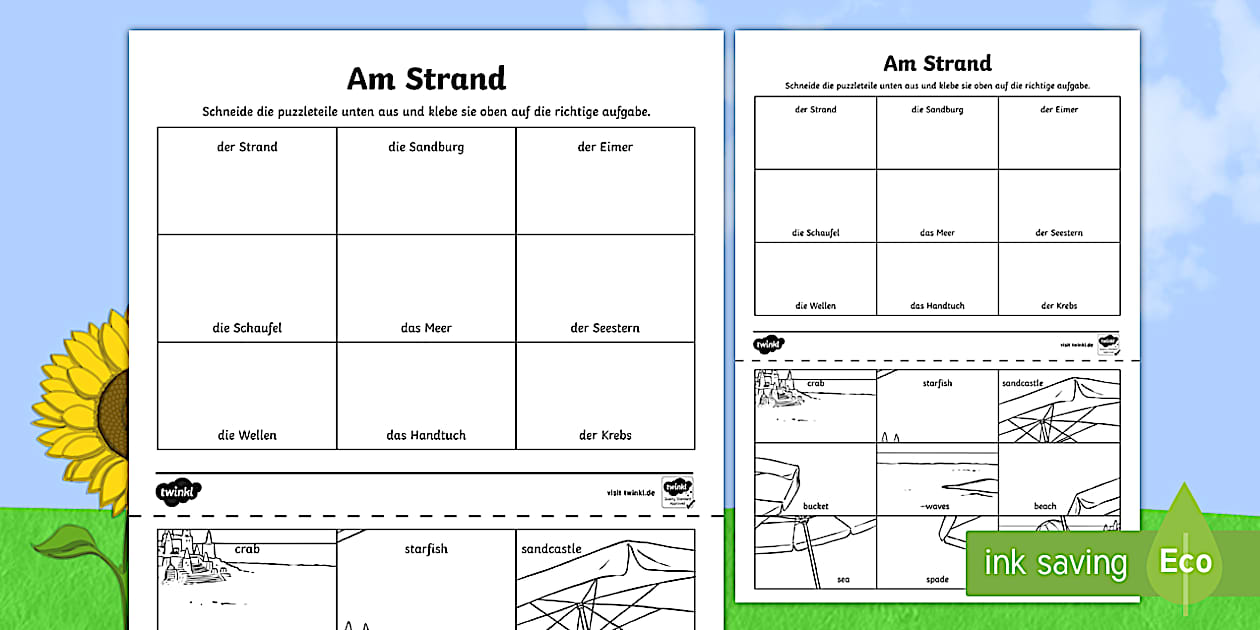 Beach Words Picture Activity German